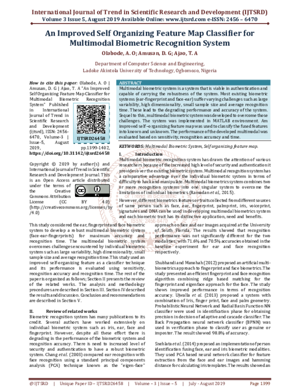 Pdf An Improved Self Organizing Feature Map Classifier For Multimodal