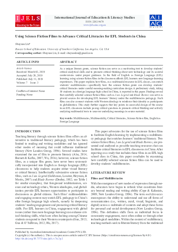 (PDF) Using Science Fiction Films to Advance Critical Literacies for ...