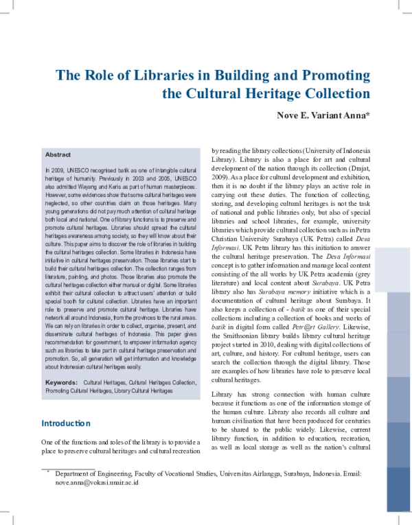 (PDF) The Role of Libraries in Building and Promoting the Cultural ...