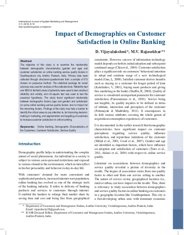(PDF) Impact of Demographics on Customer Satisfaction in Online Banking