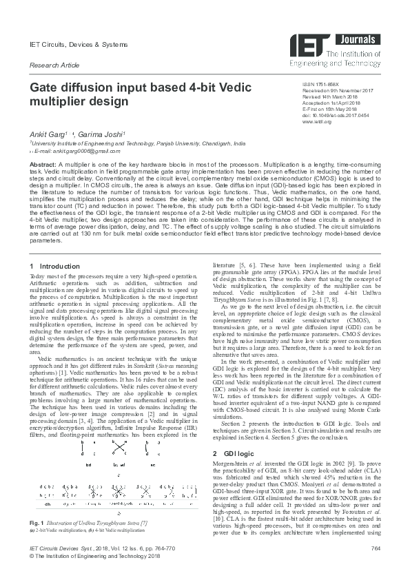Pdf Gate Diffusion Input Based 4 Bit Vedic Multiplier Design Saksham Srivastava