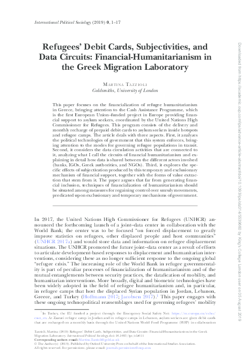 (PDF) Refugees' Debit Cards, Subjectivities, and Data Circuits ...