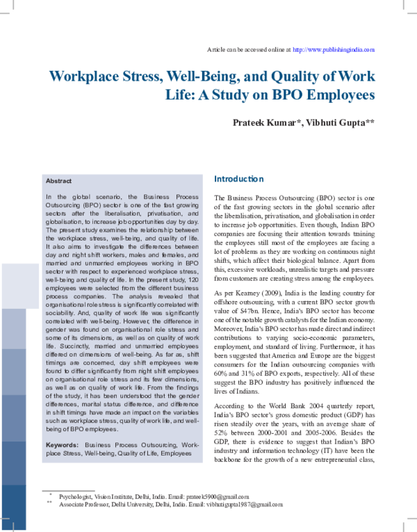 (PDF) Workplace Stress, Well-Being, and Quality of Work Life: A Study ...