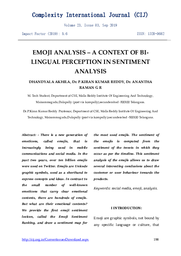 (PDF) EMOJI ANALYSIS -A CONTEXT OF BI- LINGUAL PERCEPTION IN SENTIMENT ...