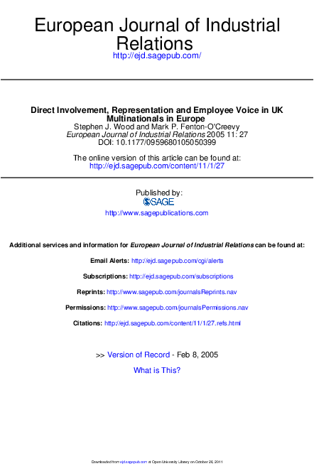 (PDF) Multinationals in Europe Direct Involvement, Representation and ...
