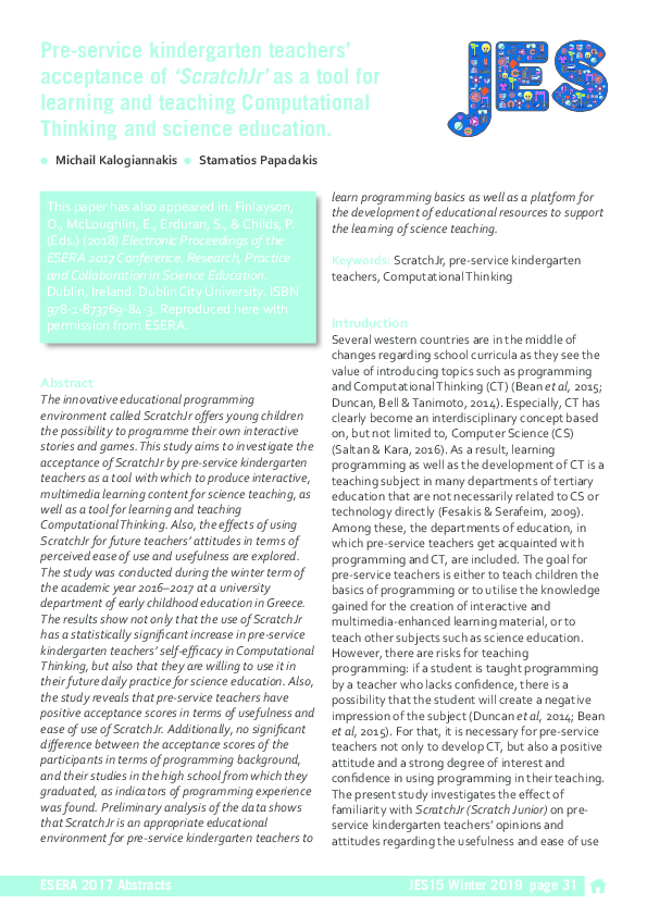 (PDF) Pre-service kindergarten teachers’ acceptance of ‘ScratchJr’ as a ...