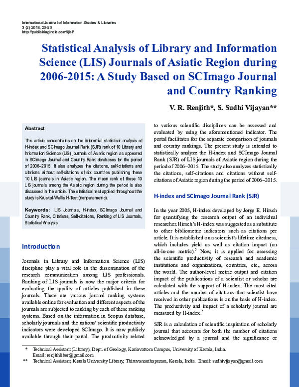 (PDF) Statistical Analysis of Library and Information Science (LIS ...