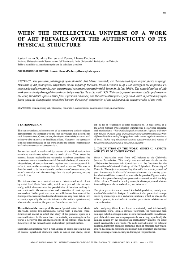 (PDF) WHEN THE INTELLECTUAL UNIVERSE OF A WORK OF ART PREVAILS OVER THE ...