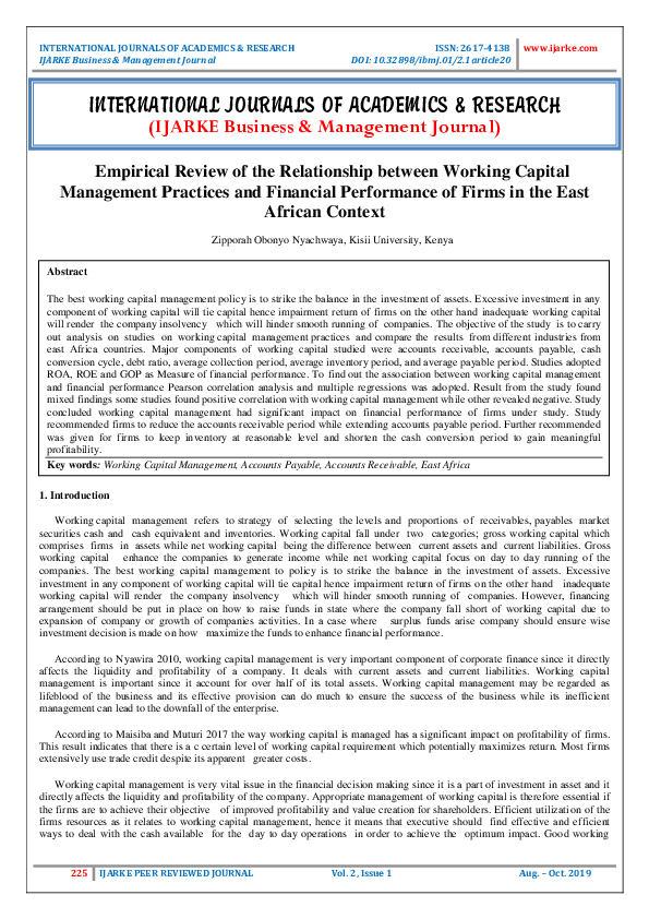 (PDF) Empirical Review of the Relationship between Working Capital Management Practices and ...
