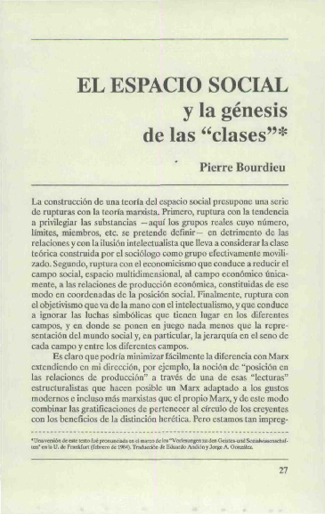 (PDF) EL ESPACIO SOCIAL y la genesis de las "clases"