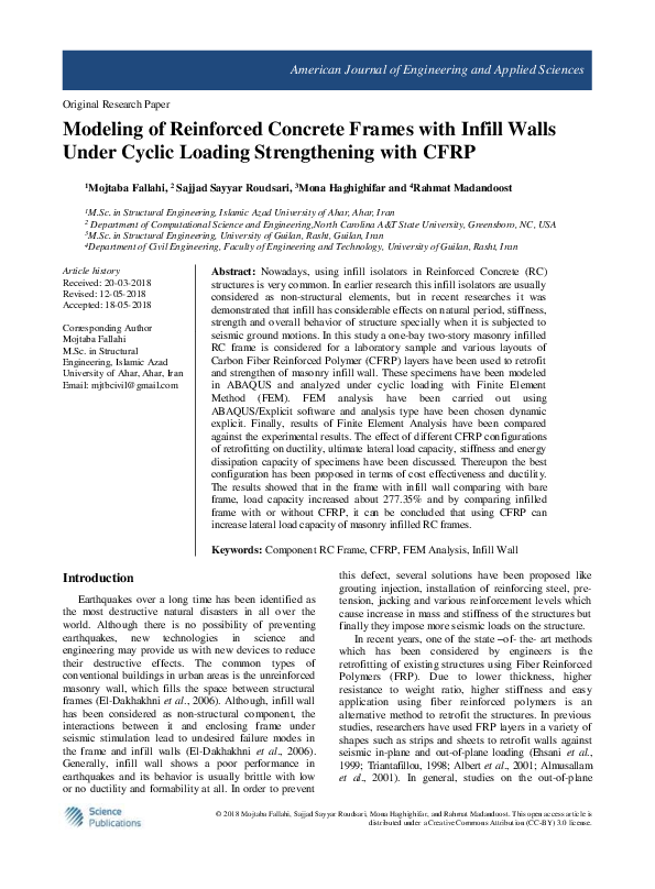 (PDF) Modeling of Reinforced Concrete Frames with Infill Walls Under Cyclic Loading ...