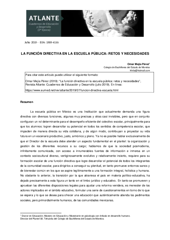 (PDF) LA FUNCIÓN DIRECTIVA EN LA ESCUELA PÚBLICA: RETOS Y NECESIDADES