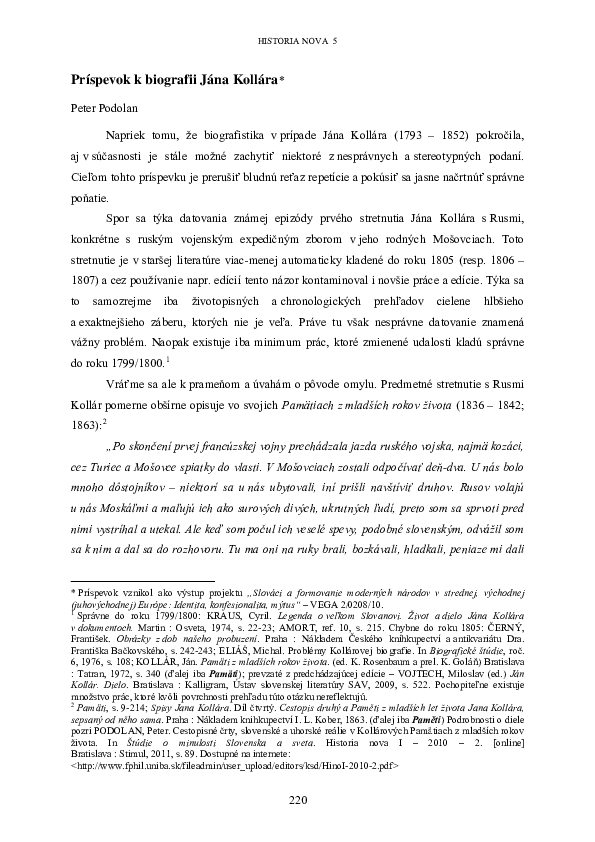 (PDF) Príspevok k biografii Jána Kollára [The Contribution to the ...