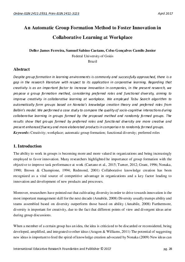 (PDF) An Automatic Group Formation Method to Foster Innovation in Collaborative Learning at ...