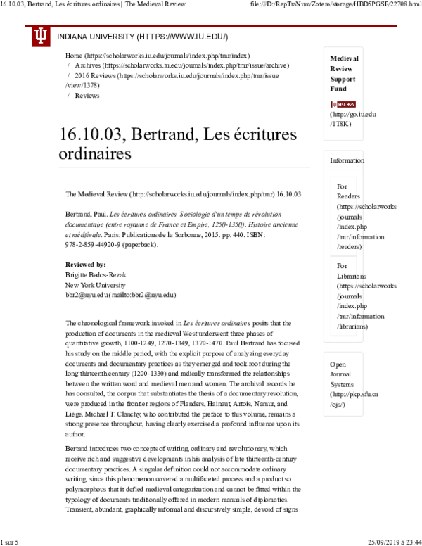 (PDF) Bedos-Rezak, Brigitte. « 16.10.03, Bertrand, Les Écritures ...