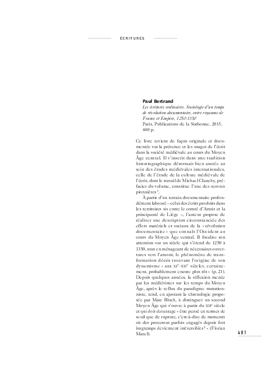 (PDF) Pierre Chastang, recension de Paul Bertrand, Les ecritures ...