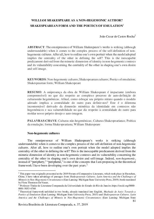 (PDF) WILLIAM SHAKESPEARE AS A NON-HEGEMONIC AUTHOR? SHAKESPEAREAN FORM ...