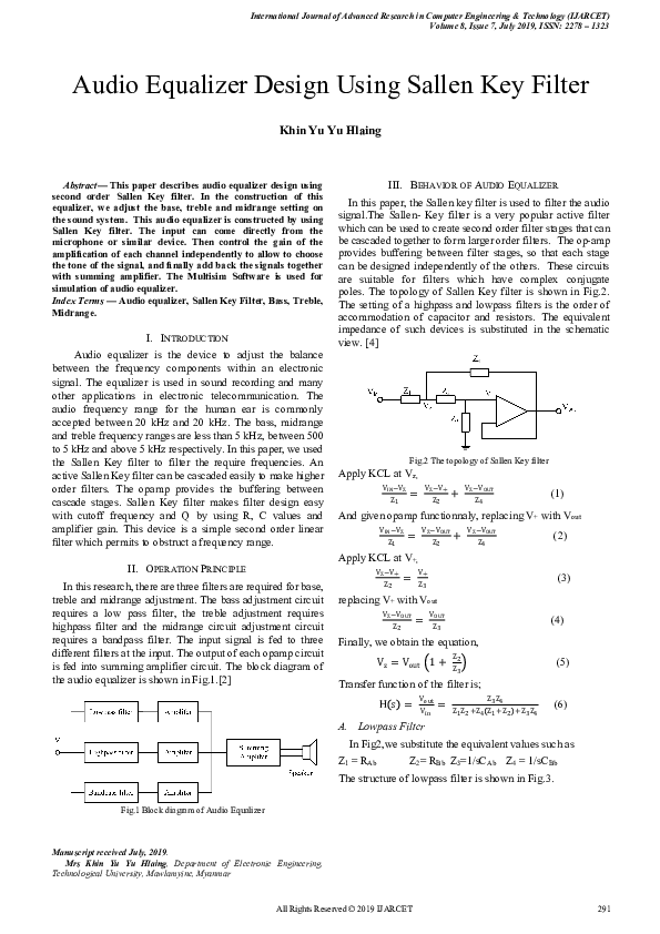 (PDF) Audio Equalizer Design Using Sallen Key Filter