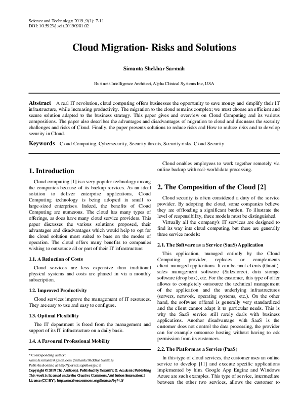 (PDF) Cloud Migration-Risks and Solutions