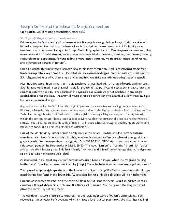 (PDF) Joseph Smith and the Masonic-Magic connection