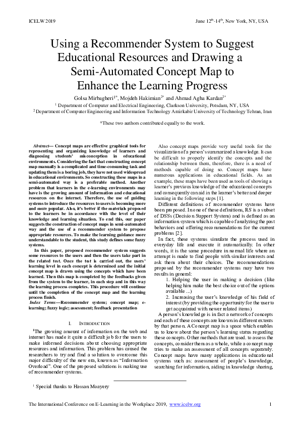 (PDF) Using a Recommender System to Suggest Educational Resources and Drawing a Semi-Automated ...