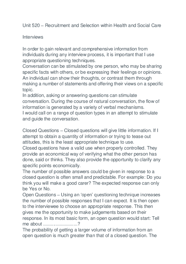 (DOC) Unit 520 -Recruitment and Selection within Health and Social Care