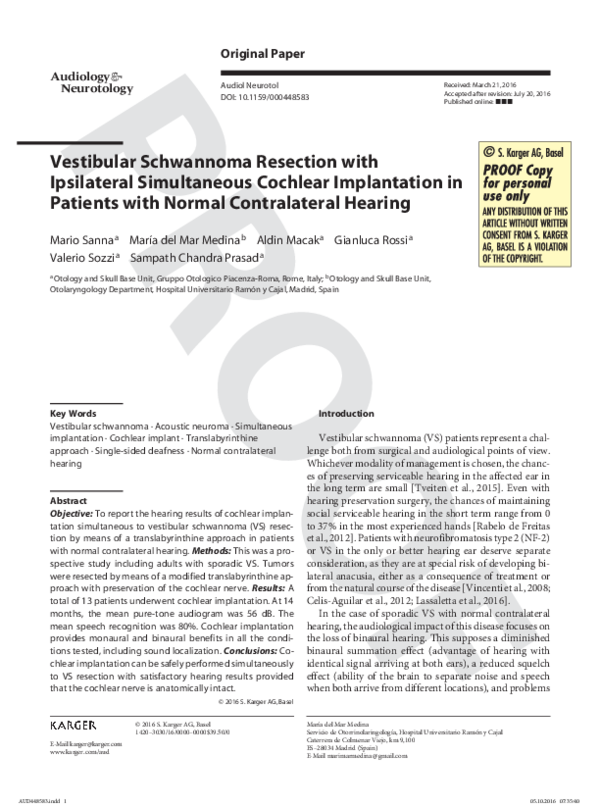 (PDF) Vestibular Schwannoma Resection with Ipsilateral Simultaneous ...