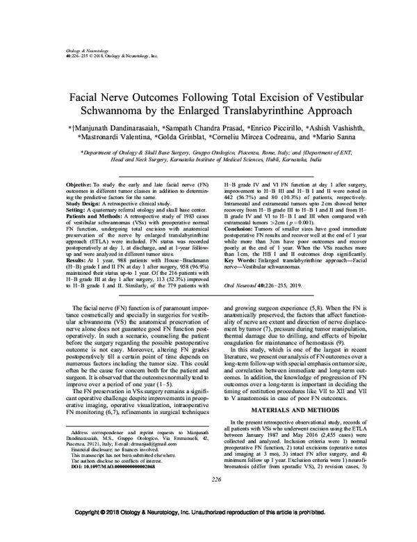 (PDF) Facial Nerve Outcomes Following Total Excision of Vestibular ...