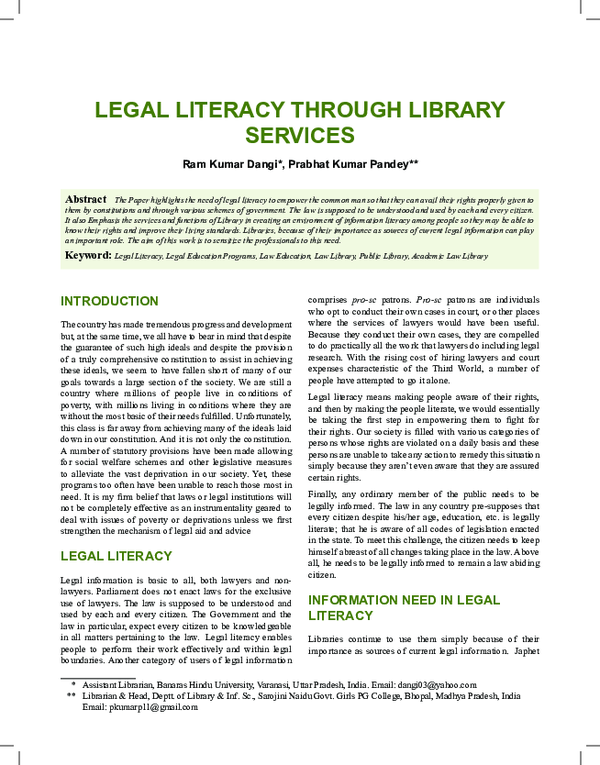 (PDF) LEGAL LITERACY THROUGH LIBRARY SERVICES