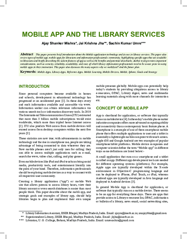 (PDF) MOBILE APP AND THE LIBRARY SERVICES