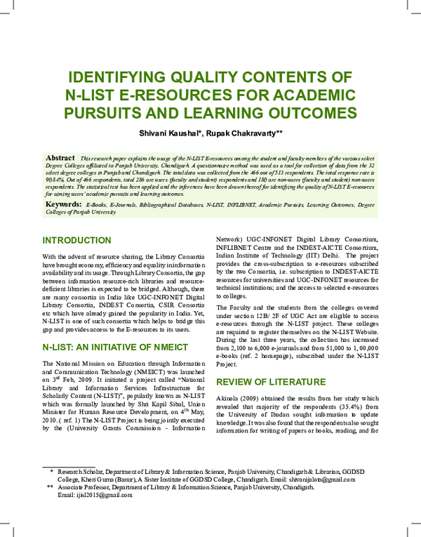 (PDF) IDENTIFYING QUALITY CONTENTS OF N-LIST E-RESOURCES FOR ACADEMIC ...