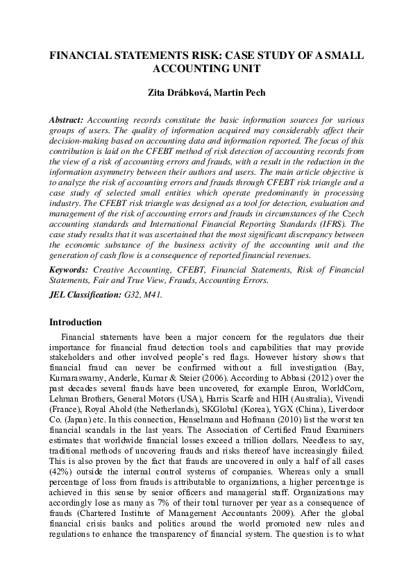 (PDF) Financial Statements Risk: Case Study of a Small Accounting Unit