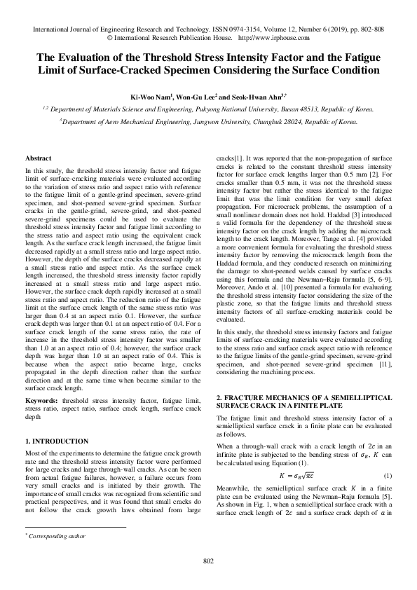 (PDF) The Evaluation of the Threshold Stress Intensity Factor and the ...