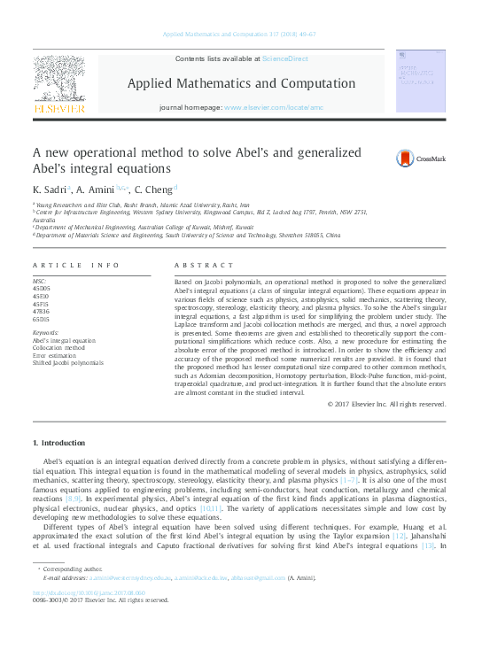 (PDF) A new operational method to solve Abel's and generalized Abel's integral equations