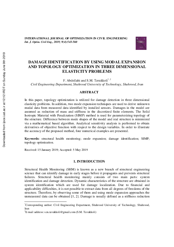 (PDF) DAMAGE IDENTIFICATION BY USING MODAL EXPANSION AND TOPOLOGY OPTIMIZATION IN THREE ...