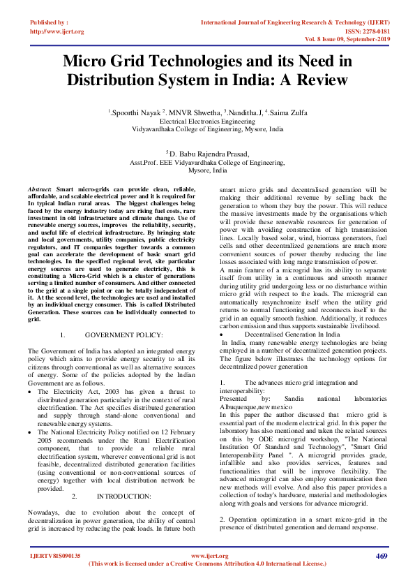 (PDF) IJERT-Micro Grid Technologies and its Need in Distribution System in India: A Review ...