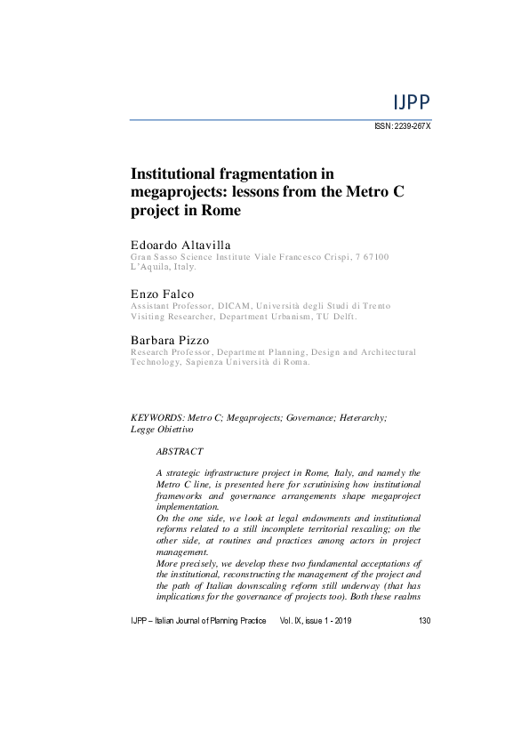 (PDF) Institutional fragmentation in megaprojects: lessons from the ...