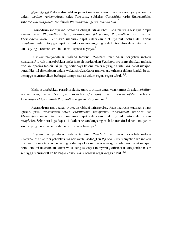 (DOC) Malaria disebabkan parasit malaria