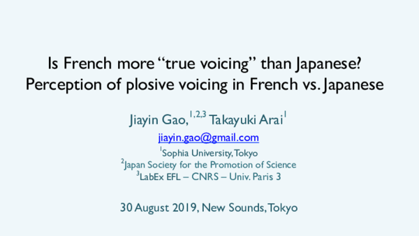 (PDF) Is French more "true voicing" than Japanese? Perception of ...