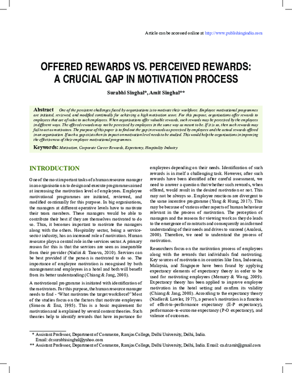(PDF) OFFERED REWARDS VS. PERCEIVED REWARDS: A CRUCIAL GAP IN ...