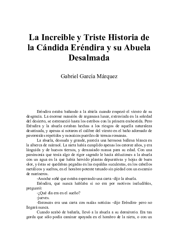 (PDF) La Increible y Triste Historia de la Cándida Eréndira y su Abuela Desalmada