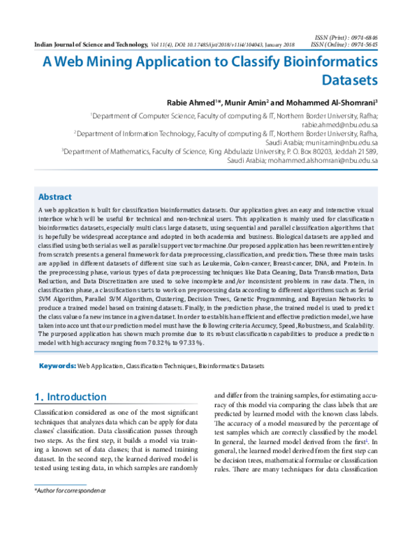 (PDF) A Web Mining Application to Classify Bioinformatics Datasets