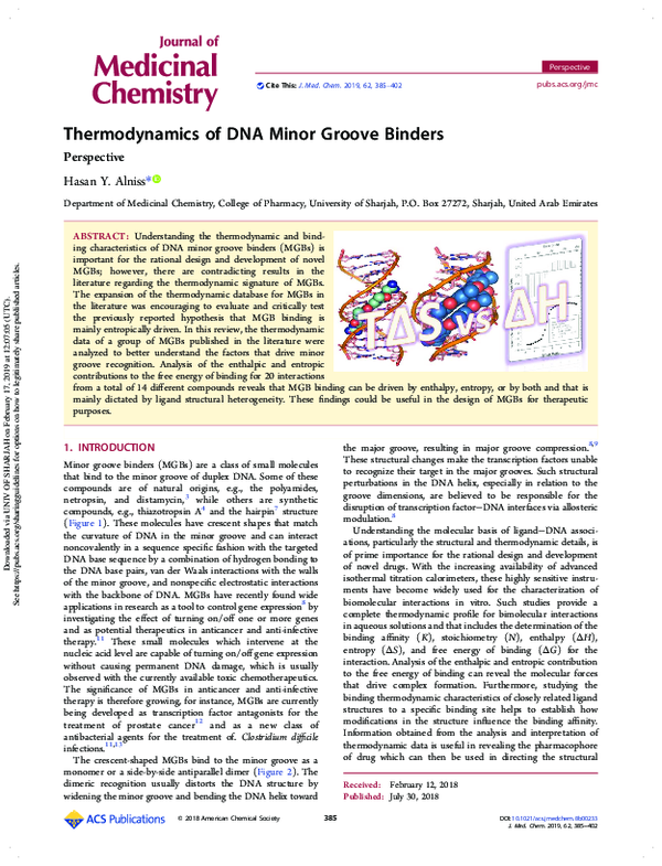 (PDF) Thermodynamics of DNA Minor Groove Binders