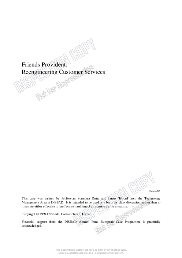 (PDF) Friends Provident: Reengineering Customer Services