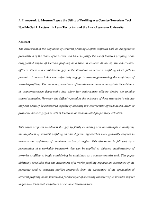 Doc A Framework To Measureassess The Utility Of Profiling As A