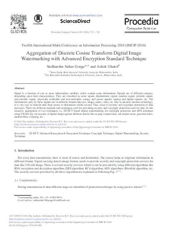 (PDF) ScienceDirect Aggregation of Discrete Cosine Transform Digital Image Watermarking with ...