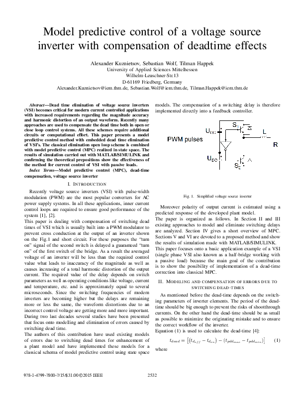 Pdf Model Predictive Control Of A Voltage Source Inverter With