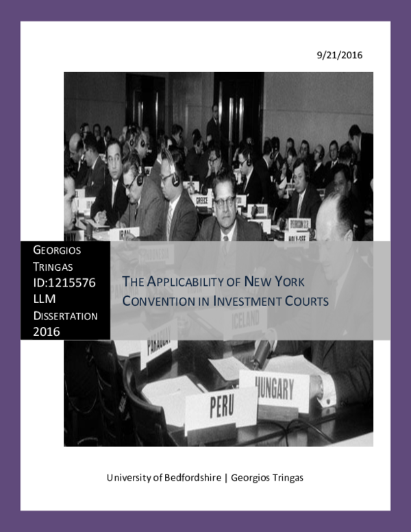 (DOC) “The Applicability of NY Convention in Investment Courts”