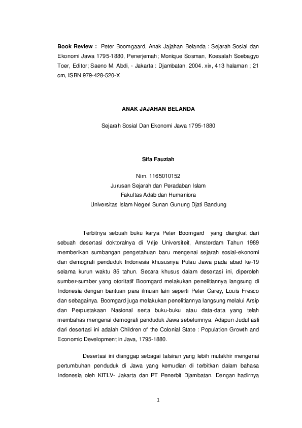 (DOC) Book Review - Anak Jajahan Belanda karya Peter Boomgaard
