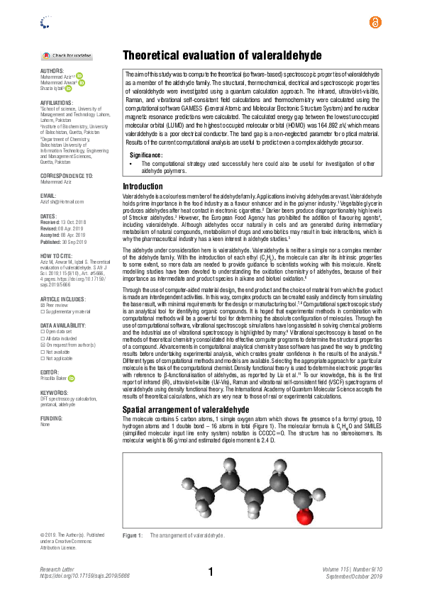 (PDF) Theoretical evaluation of valeraldehyde.